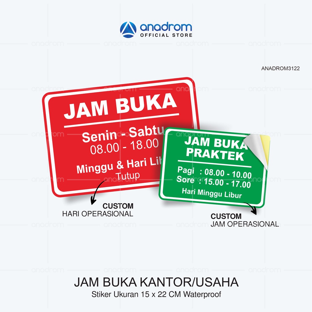 Jual Stiker Jam Buka Kantor / Usaha Custom | Size 15 x 22 cm Vynil PVC ...