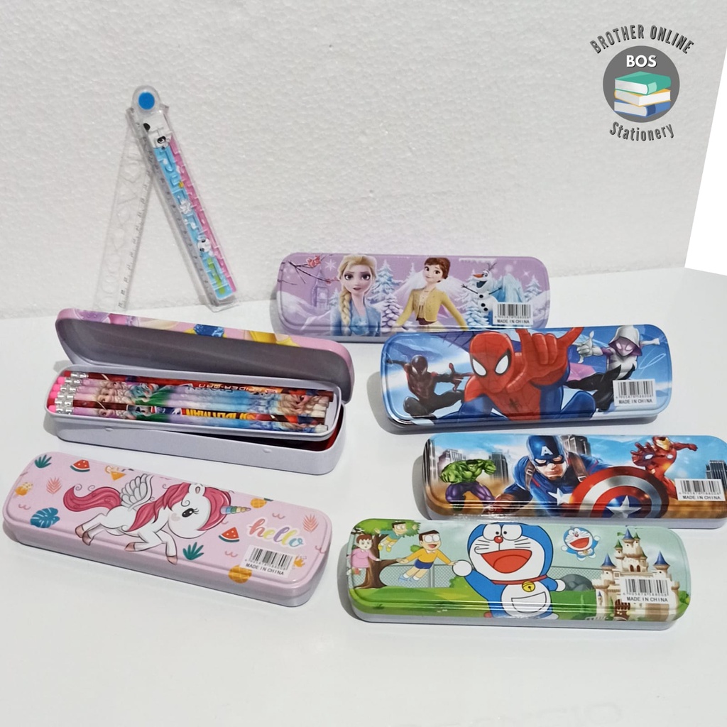 Jual BOS Kotak Pensil Kaleng 2 Susun Biasa Gambar/Tempat Pensil/Tepak ...