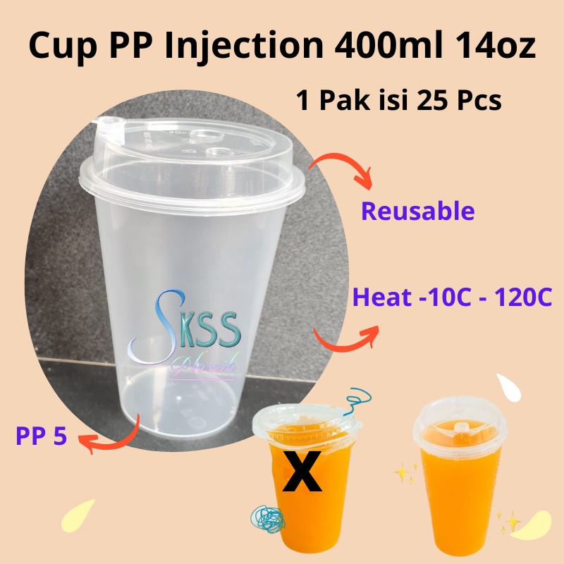 Jual Cup PP Injection 400ml 14oz l Gelas Plastik Boba Cheese Tea 400 ml ...