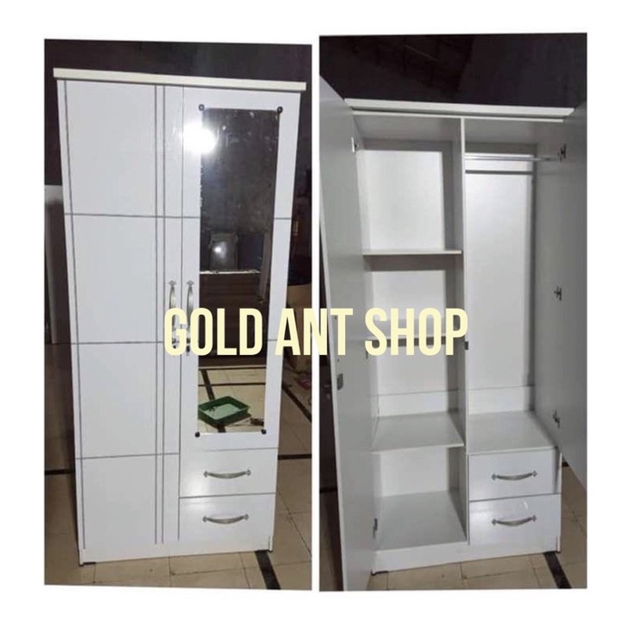 Jual Lemari Pakaian Baju 2 Pintu Minimalis Kaca / Wardrobe Baju Kayu ...