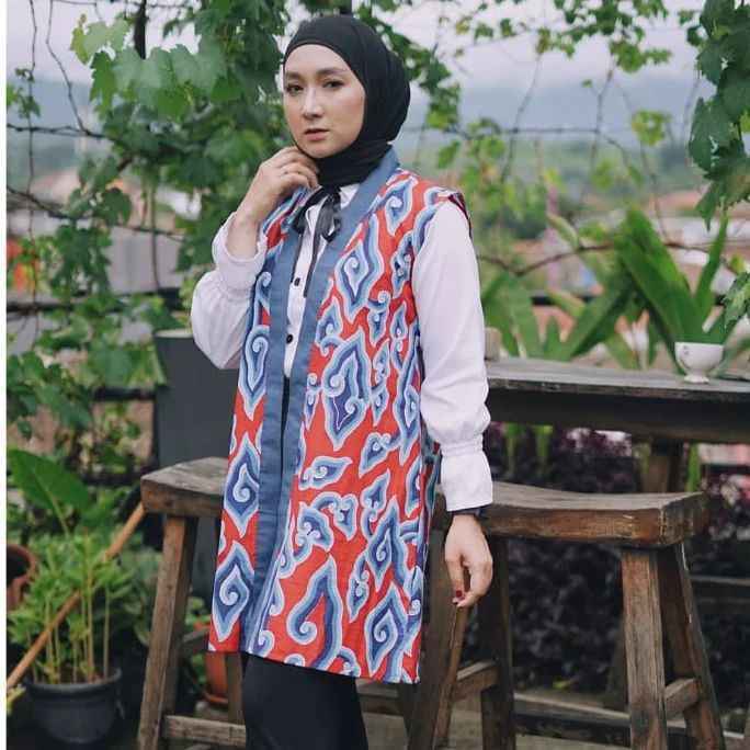 Jual BAJU BATIK ROMPI WANITA MEGA MENDUNG REDBLUE | Shopee Indonesia