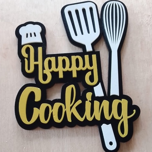Jual Hiasan dinding HAPPY COOKING SPATULA Sign kayu - Pajangan ...