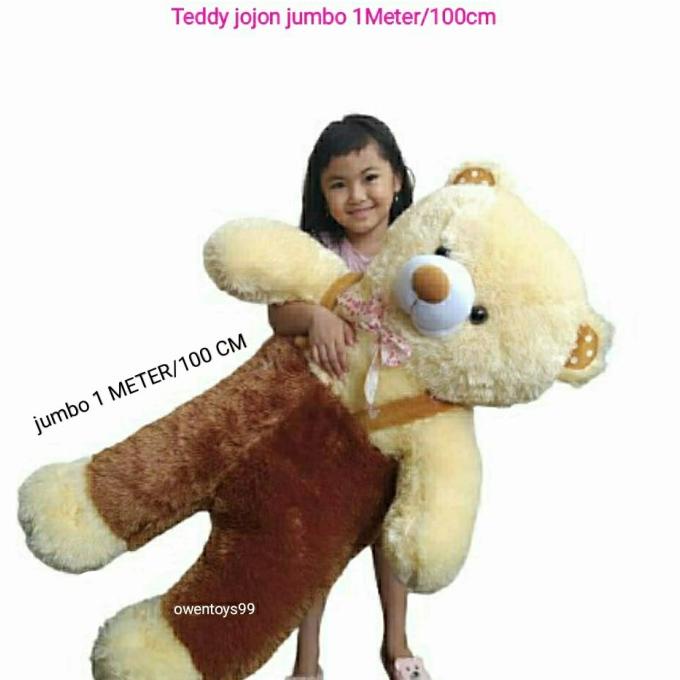 Jual boneka teddy ukuran jumbo 1meter baju jojon cream coklat | Shopee ...