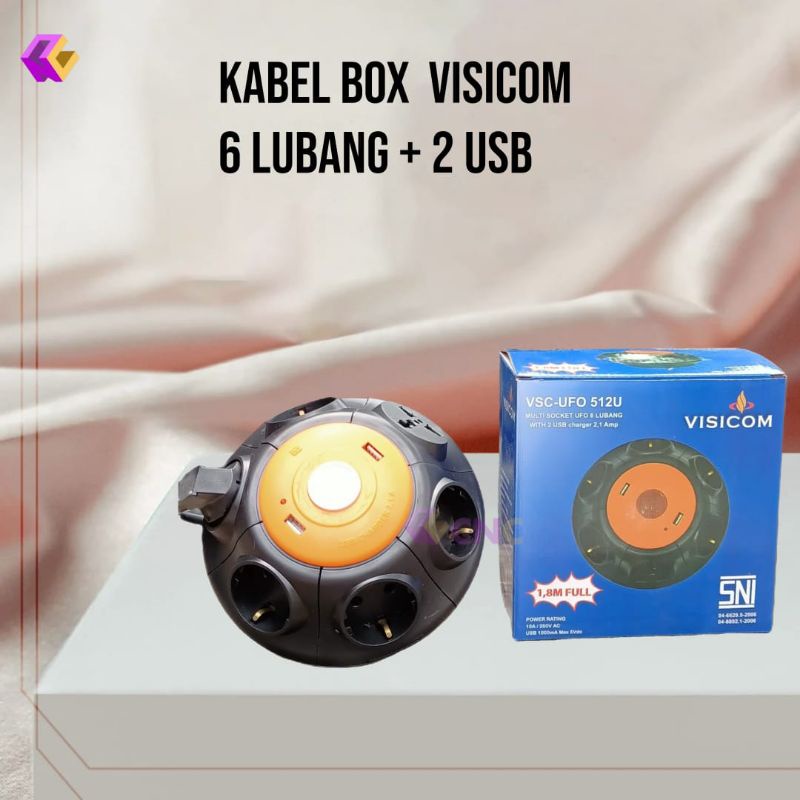 Jual Kabel Box Visicom 6 Lubang 2 USB | Stop Kontak Sambungan Roll ...