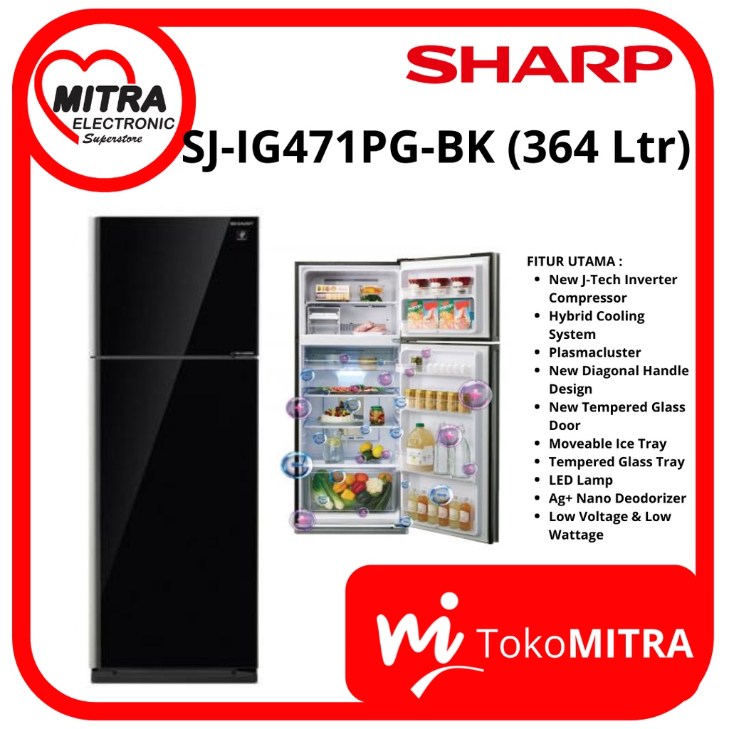 Jual LEMARI ES 2 PINTU SHARP SJ-IG471PG-BK (397 Ltr) | Shopee Indonesia