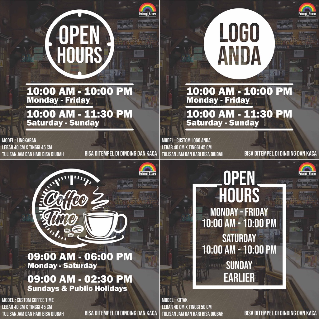 Jual Stiker Kaca Sticker Dinding Cafe Open Hour Jadwal Buka Tutup ...