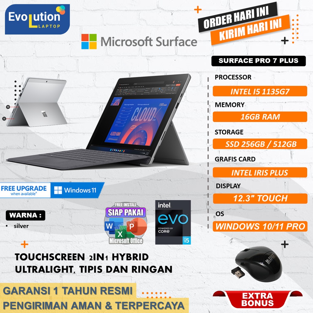 Jual Laptop Touchscreen Microsoft Surface Pro 7 Plus Intel I5 1135G7 ...