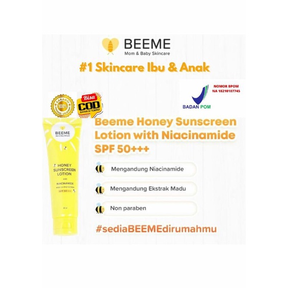 Jual Beeme Honey Sunscreen Lotion with Niacinamide SPF 50+++ 20gr ...