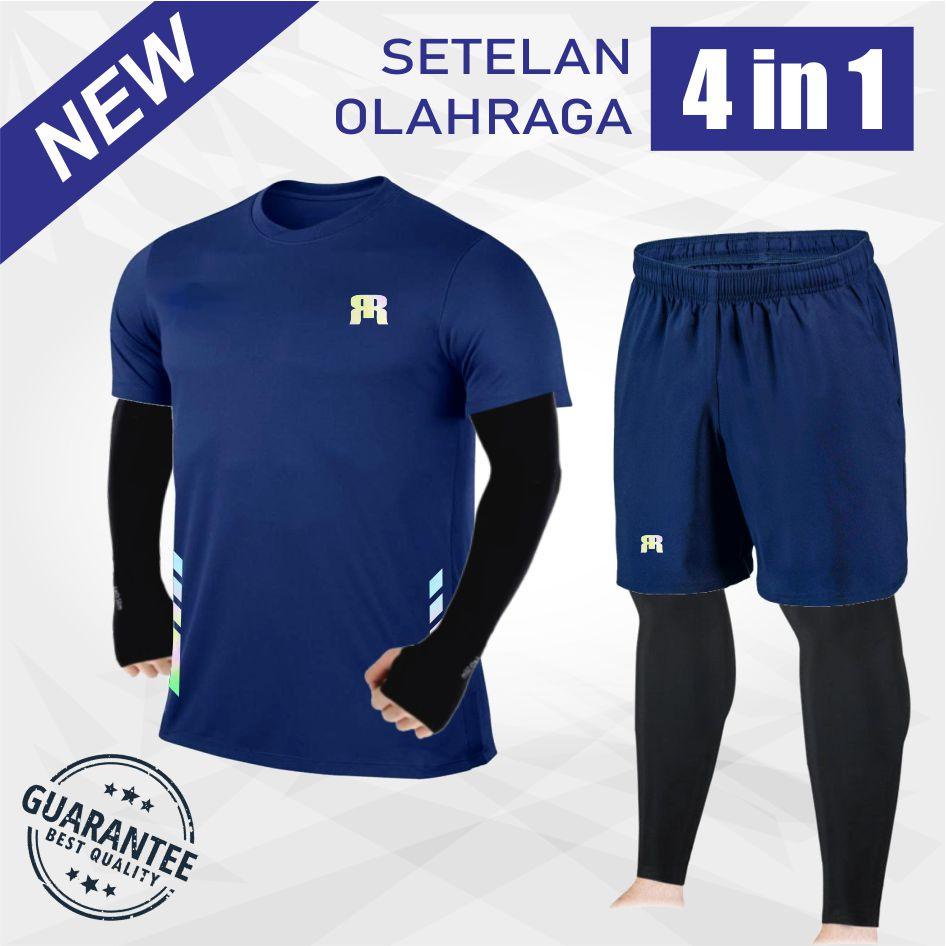Jual Jersey Olahraga 4 in 1 Baju Setelan dan Manset Set Lengkap Bahan Dry Fit Adem Menyerap ...