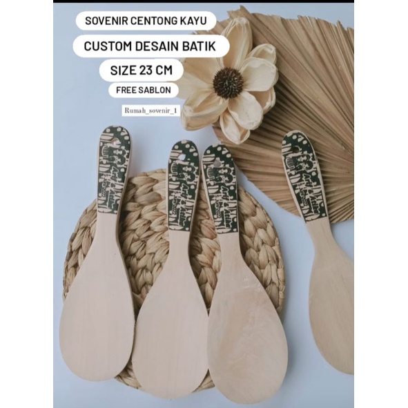 Jual sovenir centong nasi kayu plus paperbag desain batik tengah gambar ...