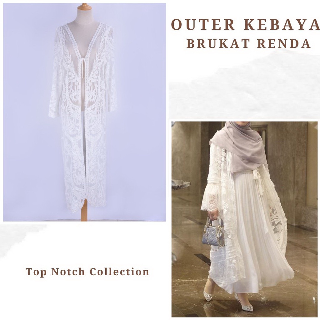 Jual 1115 Outer Kebaya Lace Long Outer Cardigan Putih | Shopee Indonesia
