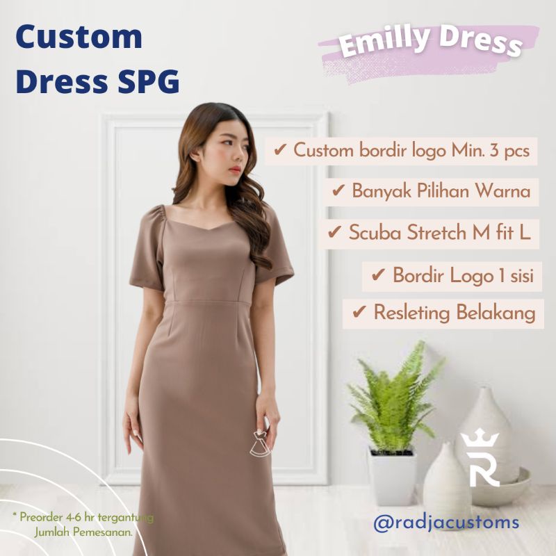 Jual Custom Dress Spg / Seragam Logo Bordir - Emilly Dress Scuba ...