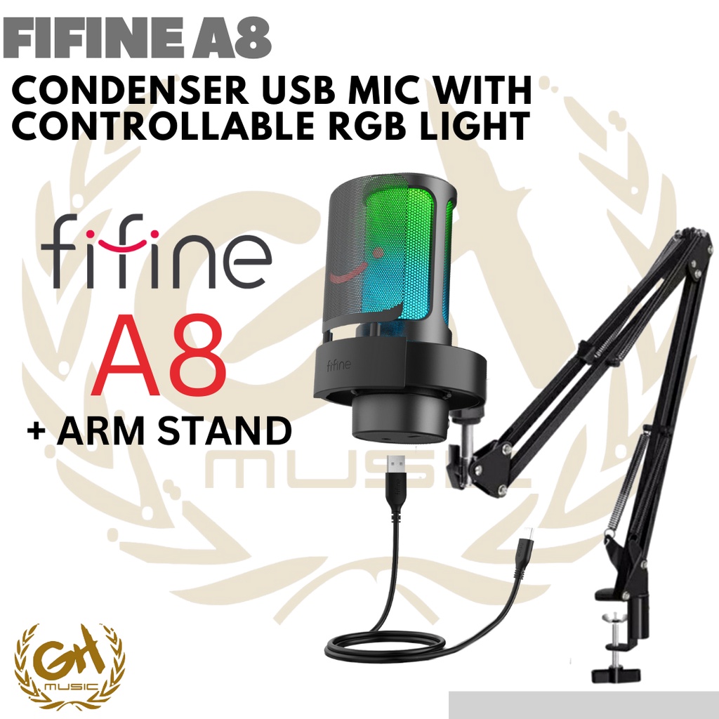 Jual FIFINE AMPLIGAME A8 CONDENSER USB MIC RGB LIGHT FOR GAMING LIVE STREAM + ARM STAND | Shopee ...