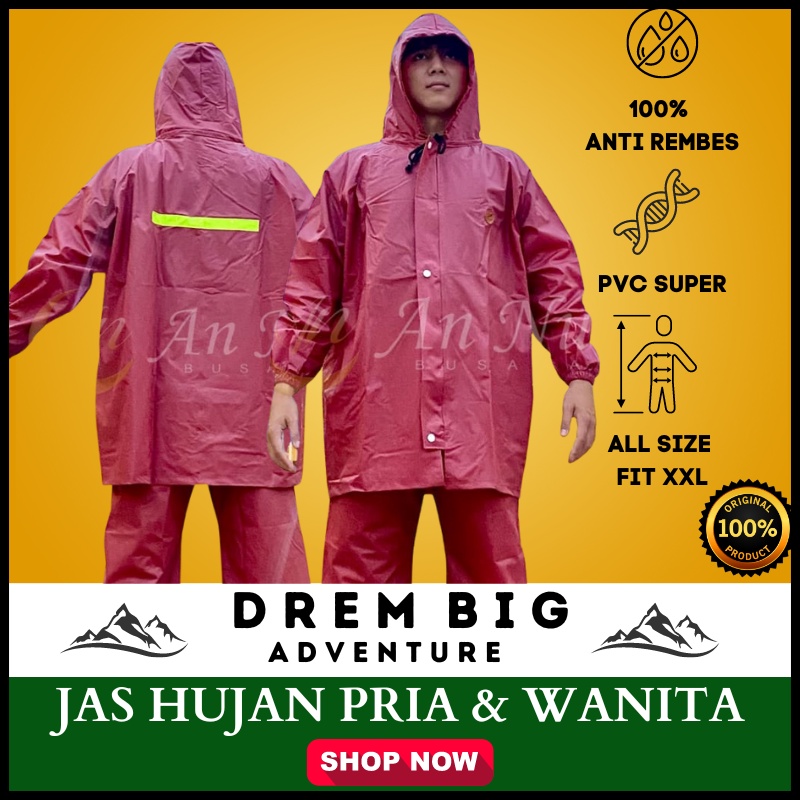 Jual Jas Hujan Pria Wanita Mantel Hujan Jas Ujan Dewasa Raincoat Setelan Baju + Celana Best ...