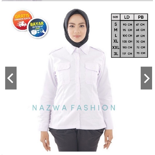 Jual Kemeja Putih Dinas Tangan Panjang Wanita Baju Putih Pdh PNS Atasan Putih Kerja Perempuan ...