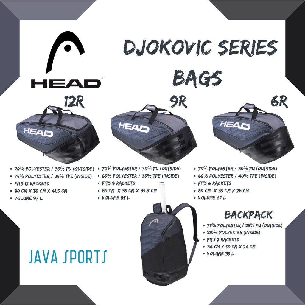 Jual Tas Tenis Head Djokovic Series 12R 9R 6R Backpack | Anthracite Black | Shopee Indonesia