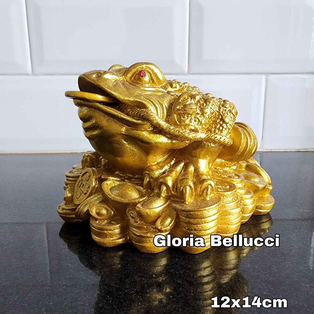 Jual Patung kodok emas gigit koin fengshui pajangan statue frog katak ...