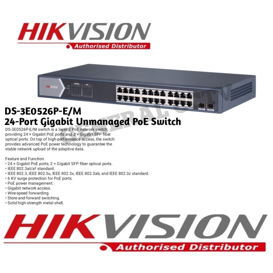 Jual POE SWITCH Hub 24 Port Gigabit Hikvision DS-3E0526P-E/M + 2 PORT ...