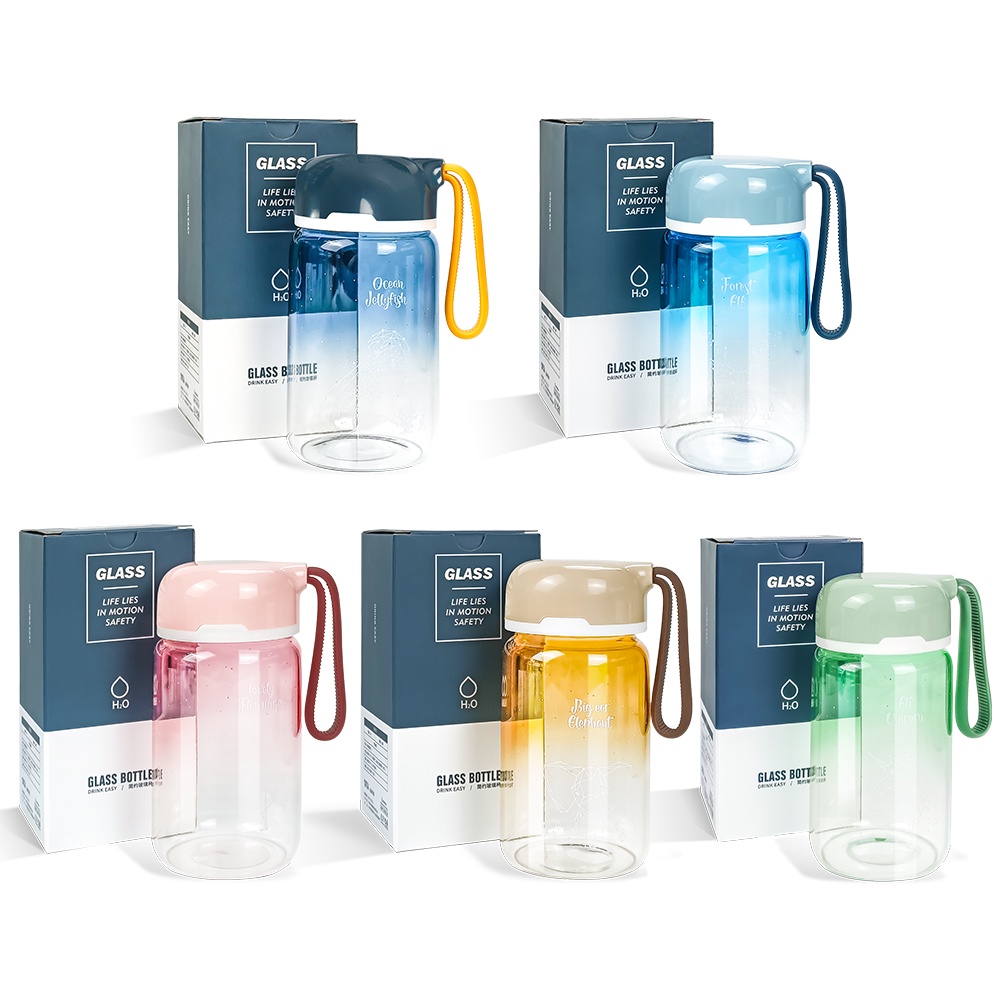 Jual Glass Drinking Bottle Water 300/340/460/480ML ins drinking reminder Botol Minum Kaca ...