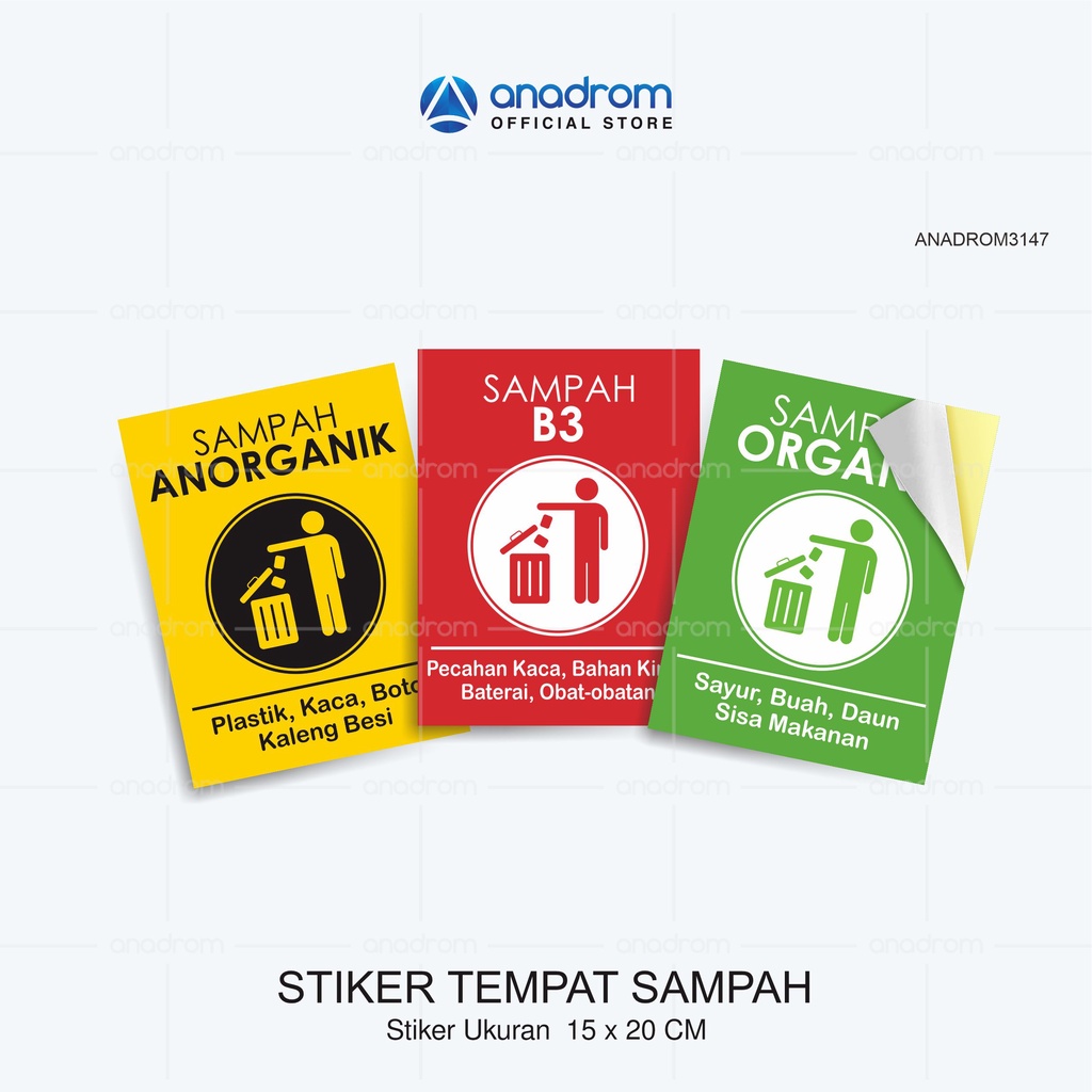 Jual Stiker Tempat sampah | Organik, Anorganik, B3 | ANADROM 3147 ...