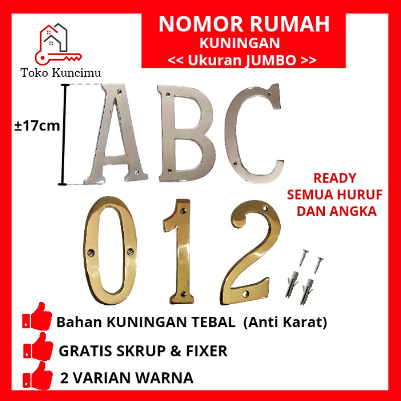Jual NOMER NOMER ANGKA HURUF TEBAL RUMAH KUNINGAN 17CM | Shopee Indonesia