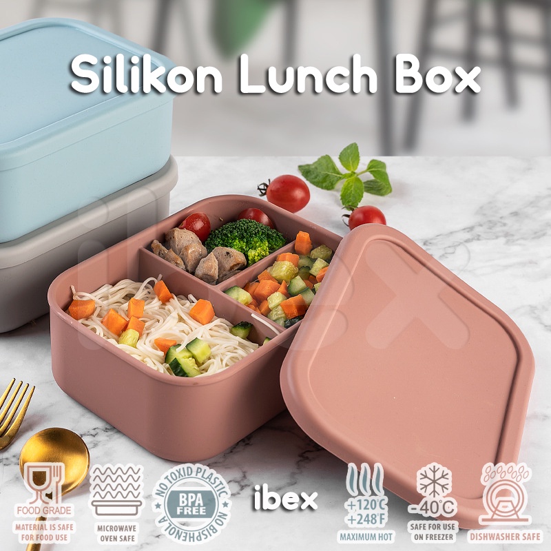 Jual READY 700ml 1300ml lunch box 3 skat tempat makan anak silicone ...