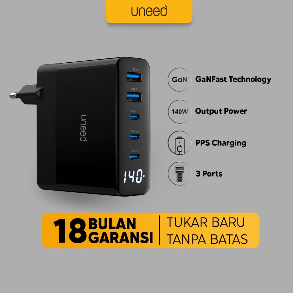 Jual UNEED GaN Charger 140W with Display PPS QC 4.0 PD 3.0 AFC - UCH481 | Shopee Indonesia