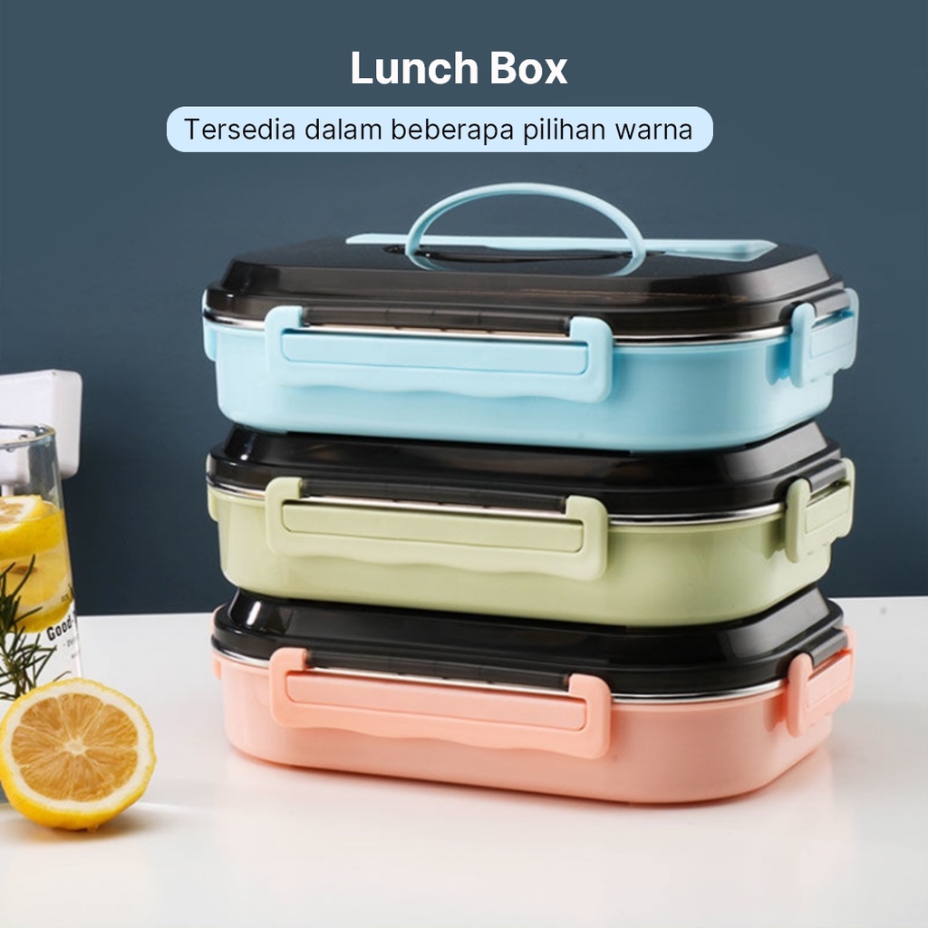 Jual Kotak Bekal Kotak Makan Dewasa Anak-anak 4 Sekat Bahan Stainless Lunch Box Bento Lunch Anti ...