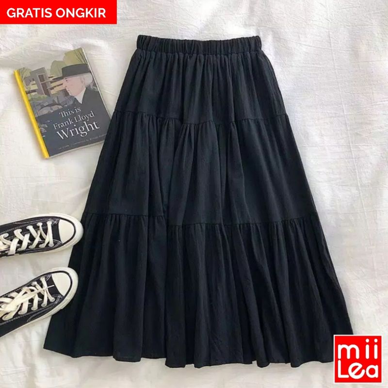Jual Rok Panjang Wanita Hitam Putih Polos Skirt Korea Pinggang Karet ...