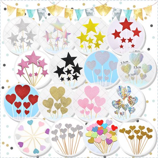 Jual Topper Bintang Star Love Heart Gliter Glitter Holo Mengkilat kue cake birthday ulangtahun ...