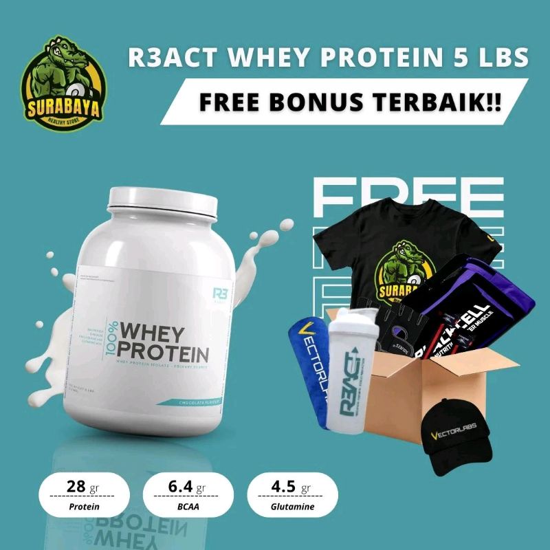 Jual R3act Whey Protein Isolate 5 Lbs BPOM React 100% WPI Iso Blend ...