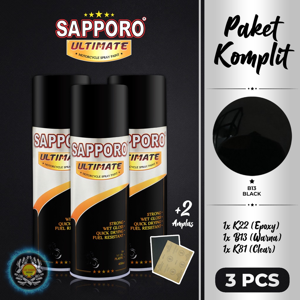 Jual PAKET B13 BLACK HITAM SAPPORO ULTIMATE CAT SEMPROT 400 ML CAT ...