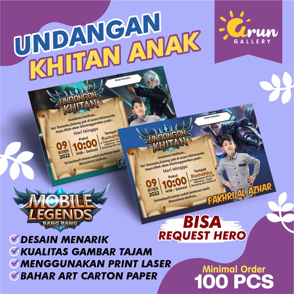 Jual UNDANGAN KHITAN ANAK / UNDANGAN KHITANAN TEMA MOBILE LEGEND / BISA REQUEST HERO / UNDANGAN ...