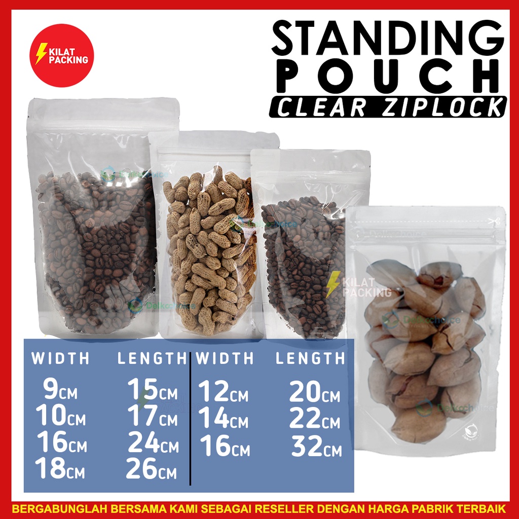 Jual Standing Pouch Clear Ziplock Plastik Klip Kemasan Makanan Standing ...