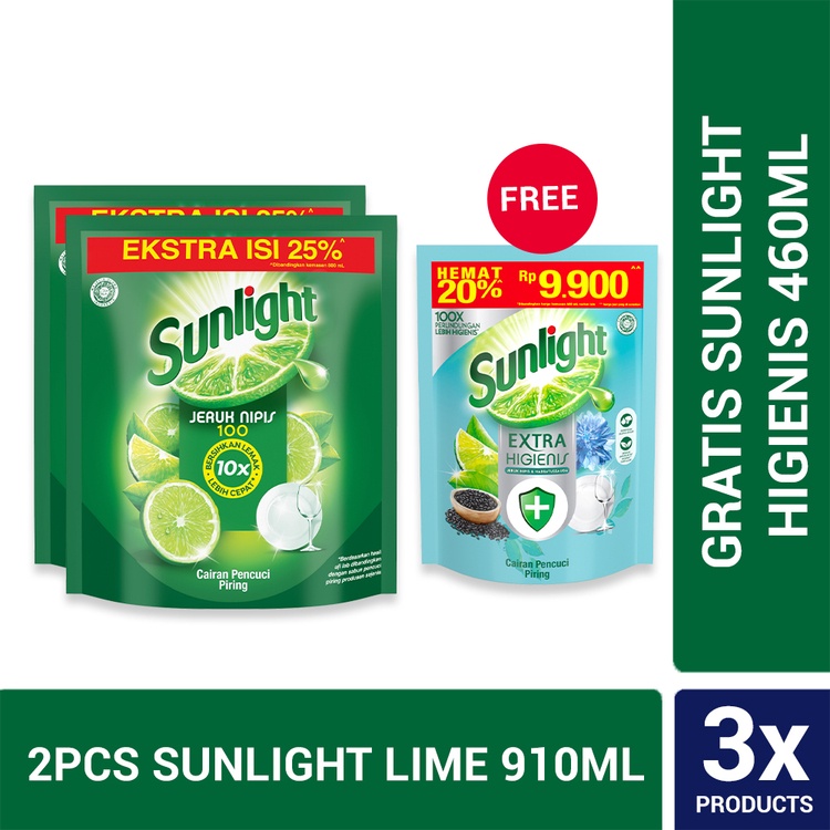 Jual Buy 2 Sunlight Lime 910ml get 1 Sunlight Higienis 460ml | Shopee ...