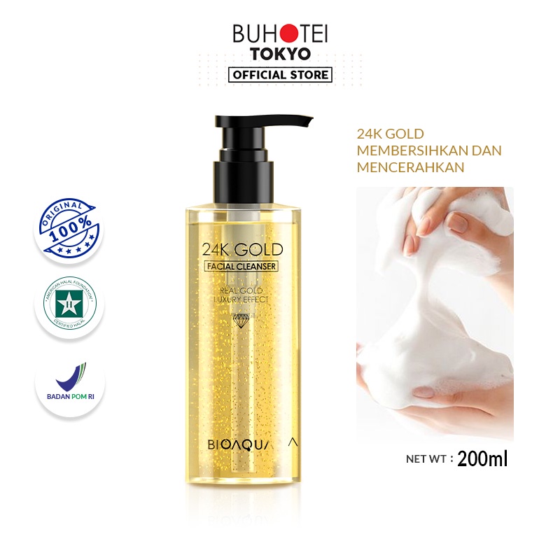 Jual BUHOTEI BIOAQUA 24K Gold Facial Cleanser 200ml Amino Acid Sabun Cuci Muka Low pH 0% Alcohol ...