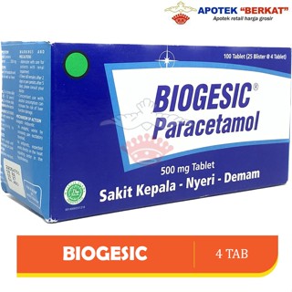 Jual BIOGESIC 500 MG 4 TABLET PARACETAMOL / OBAT SAKIT KEPALA | Shopee ...