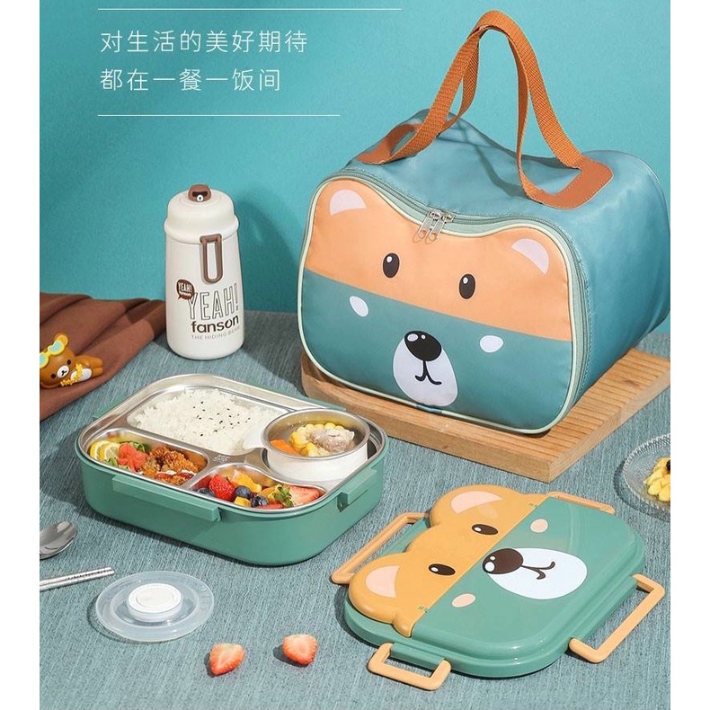 Jual Lunch Box Set Stainless Steel 4 Sekat Kotak Makan Set Mangkok Tas ...
