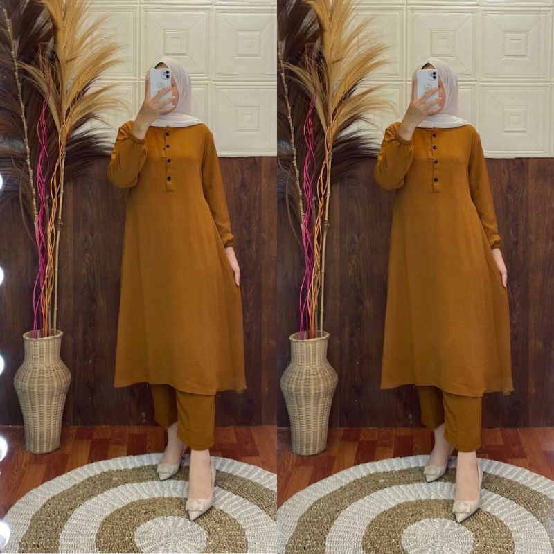 Jual vnh_ ONE SET JUMBO POLOS LONGTUNIK CRINKLE PREMIUM [D4J22] LD ...