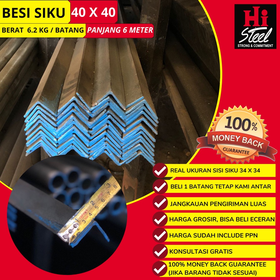 Jual Besi Siku 40 X 40 X 2.4mm X 6m | Shopee Indonesia