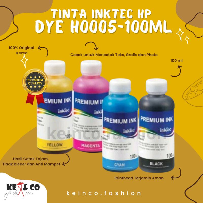 Jual TINTA REFILL INKTEC DYE H0005 KEMASAN 100ML FOR HP PRINTER ...