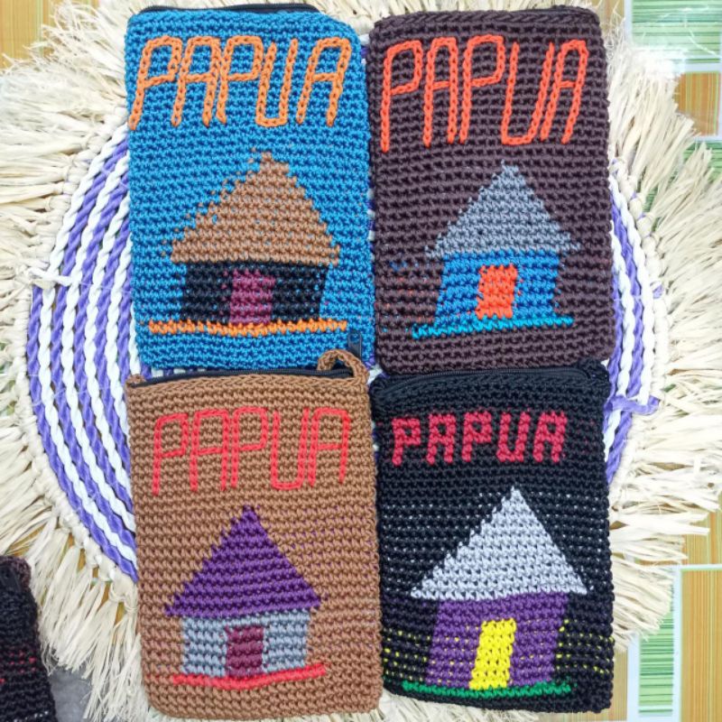 Jual Tas Papua Motif Rumah, Tas HP Papua, Tas HP rajut Papua, Tas Noken ...