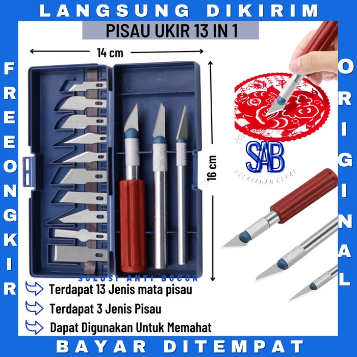 Jual 13 In 1 Set Pisau Ukir Pahat Seni Crafting Art Knife 3 Handle Alat ...