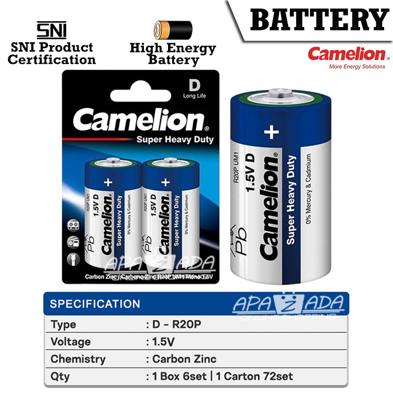 Jual Apazada - Batre Type D 2 Pcs / Baterai Type D Camelion Heavy Duty ...