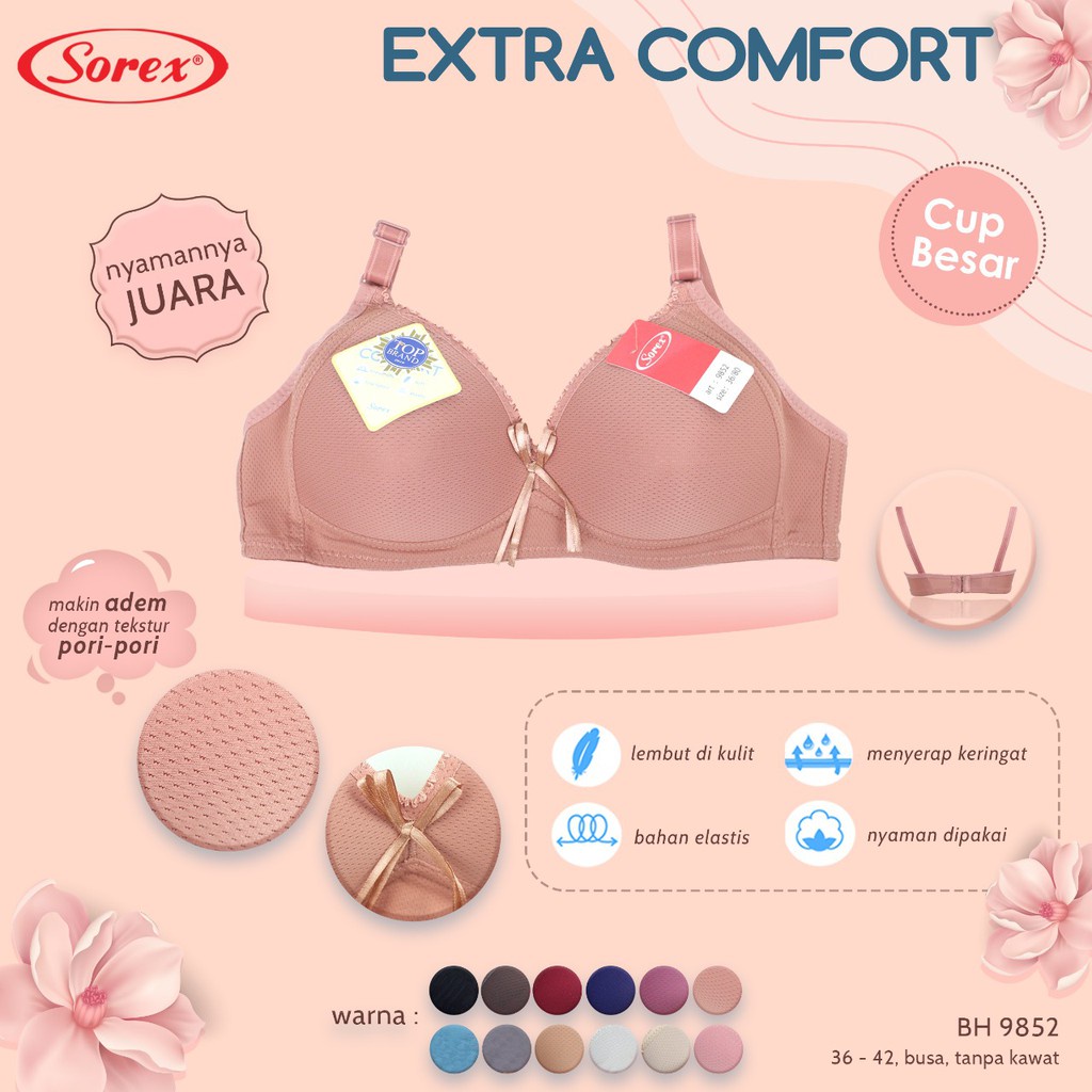 Jual Sorex Bra Extra Comfort Busa Tanpa Kawat Harian Kait 2 Setara Cup B-C BH9852 | Shopee Indonesia