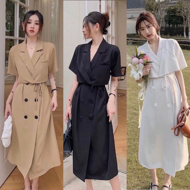 Jual Peipei Dress Korean Simple Basic Polos Plain Midi Formal Rapi ...