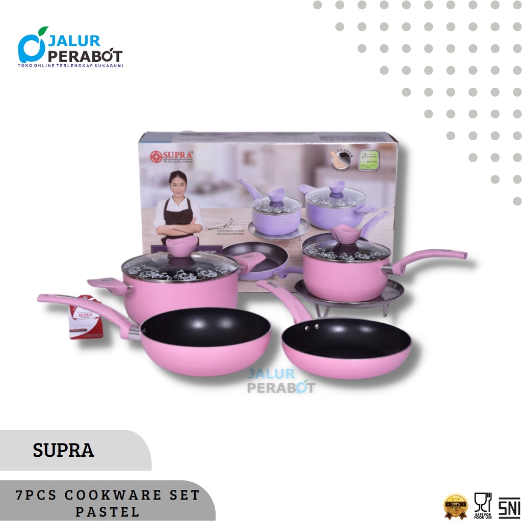 Jual panci set / wajan anti lengket teflon / 7pcs cookware set pastel ...