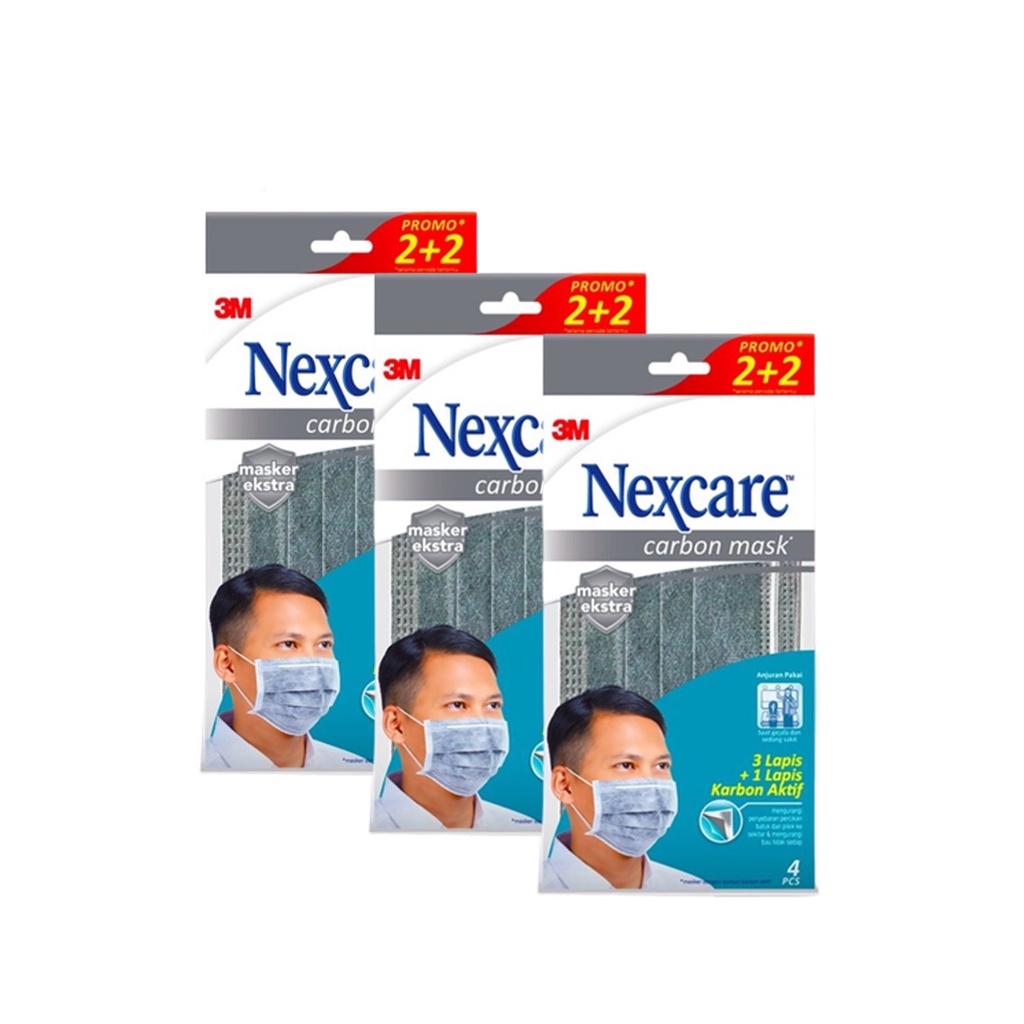 Jual 3M Nexcare Masker Karbon Earloop 4 Ply 3 x 4 pcs | Shopee Indonesia