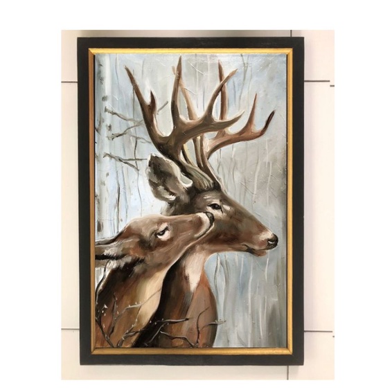 Jual Hiasan dinding cetak gambar lukisan sepasang Rusa plus bingkai ...