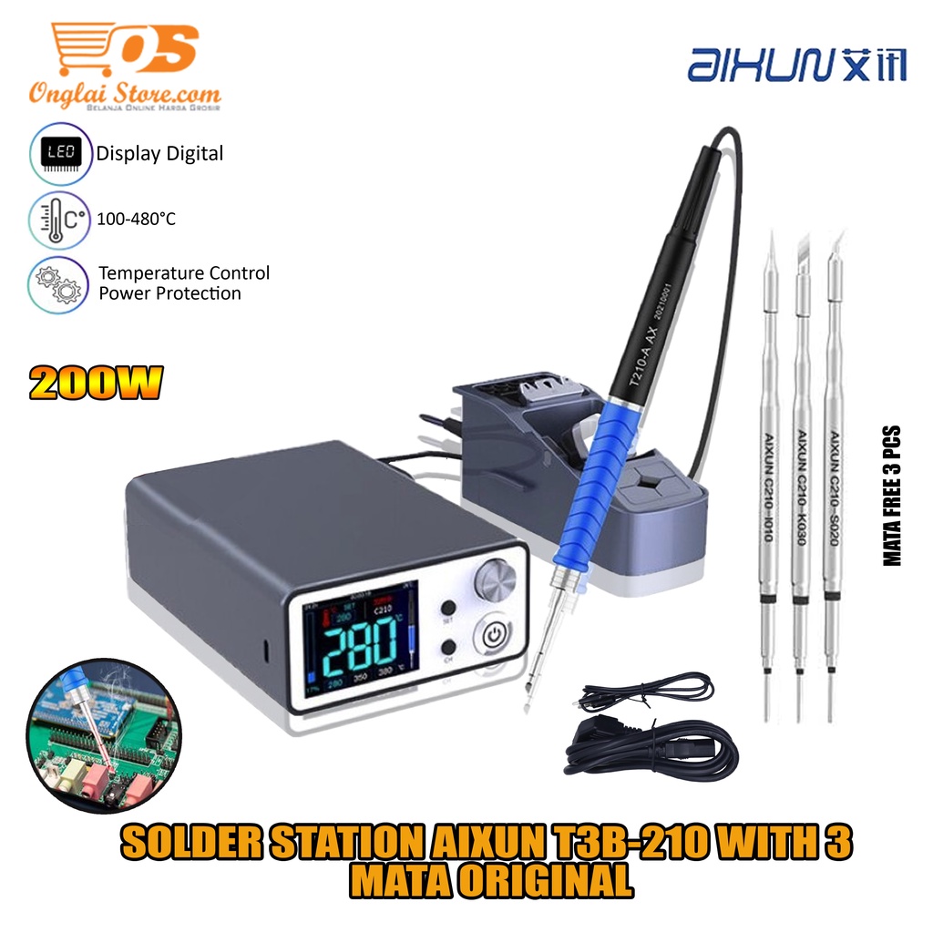 Jual AIXUN T3B-210 Solder Station Soldering Iron Solder Digital Free 3 Mata Original | Shopee ...